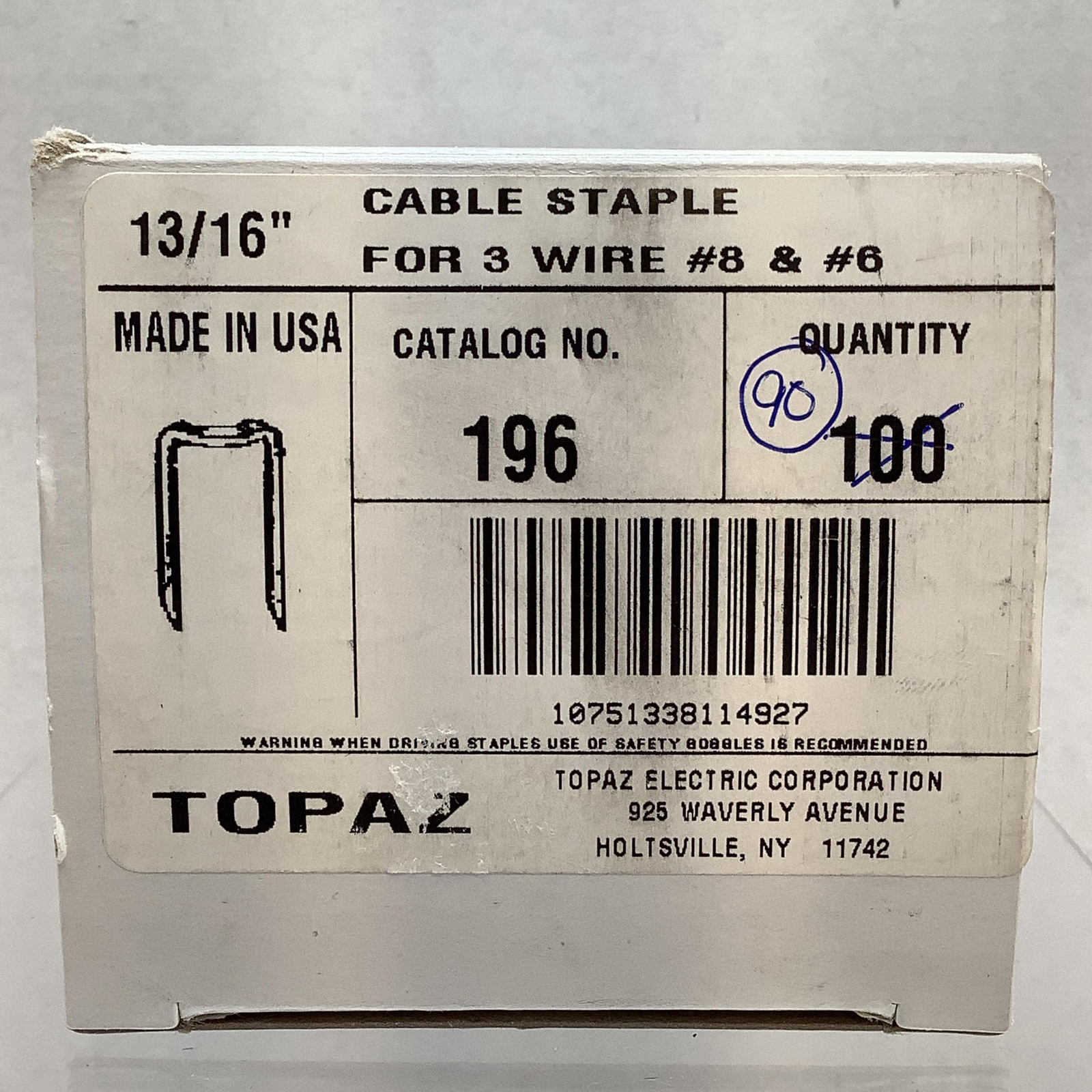 90-Pack Topaz Cable Staples 196 3 Wire #8 #6 Silver Steel Size 13/16 ...