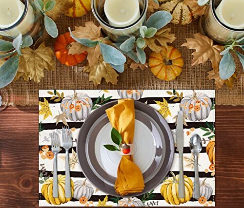 Fall Pumpkin Placemats for Dining Table 12 x 18 Inch Maple Leaves ...