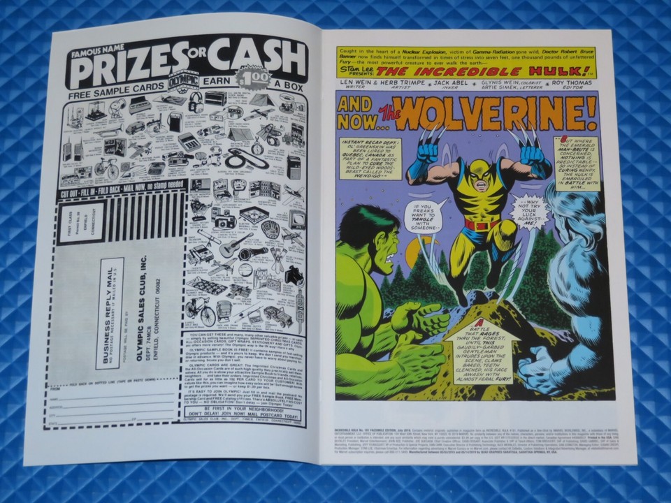Incredible Hulk #181 Facsimile Cover Marvel Reprint Interior 1st ...