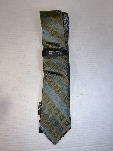 NWT Kenneth Cole Reaction Silk Necktie Crossline pattern green brown ...
