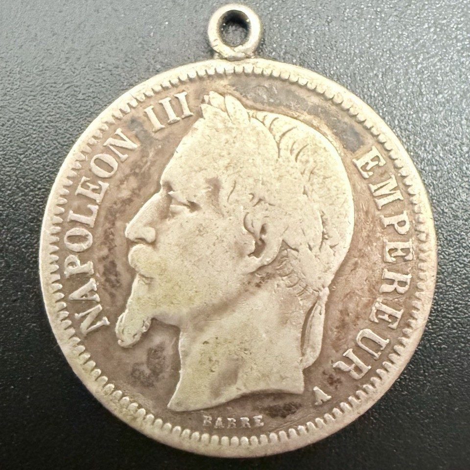 1853-1863 France SILVER 1 Franc LOVE TOKEN Engraved INITIALS Old Estate ...