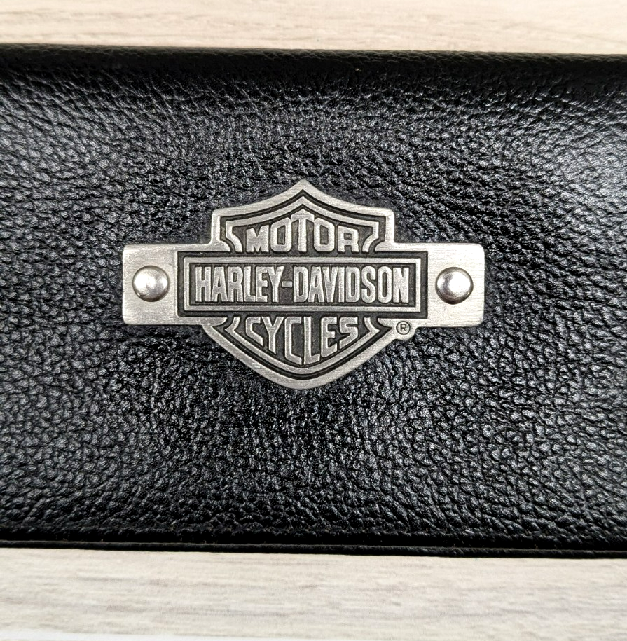 Harley Davidson Vintage Leather Checkbook Cover Metal Emblem side ...