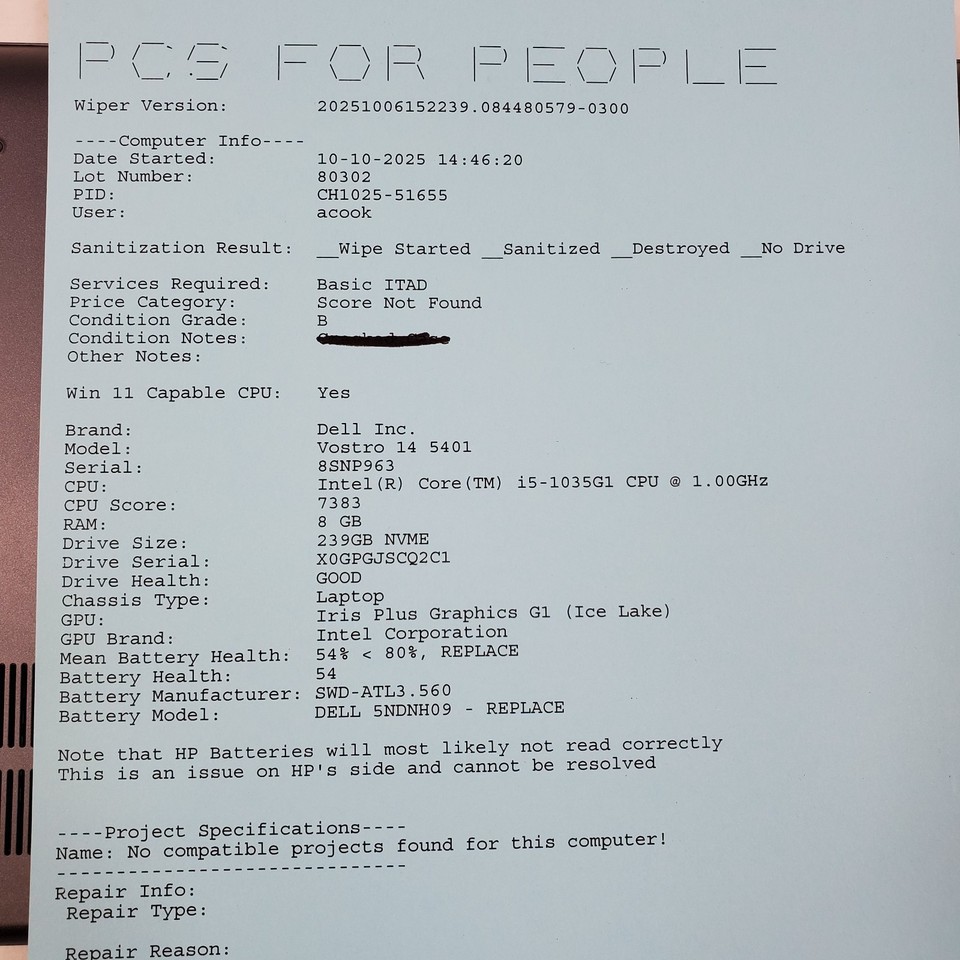 Dell Vostro 14 5401 Headless Unit i5-1035G1 1.1GHz 8GB RAM 256GB NVMe ...