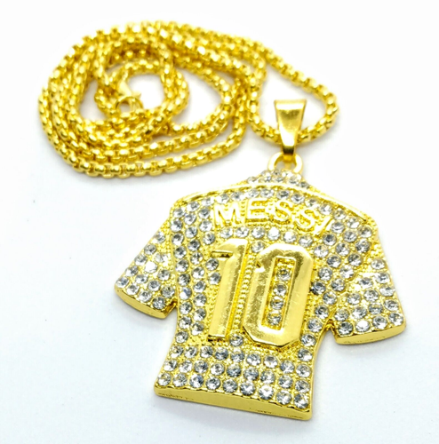 LIONEL MESSI GEM NECKLACE #10 Soccer/Football Gold Jersey Golden ...