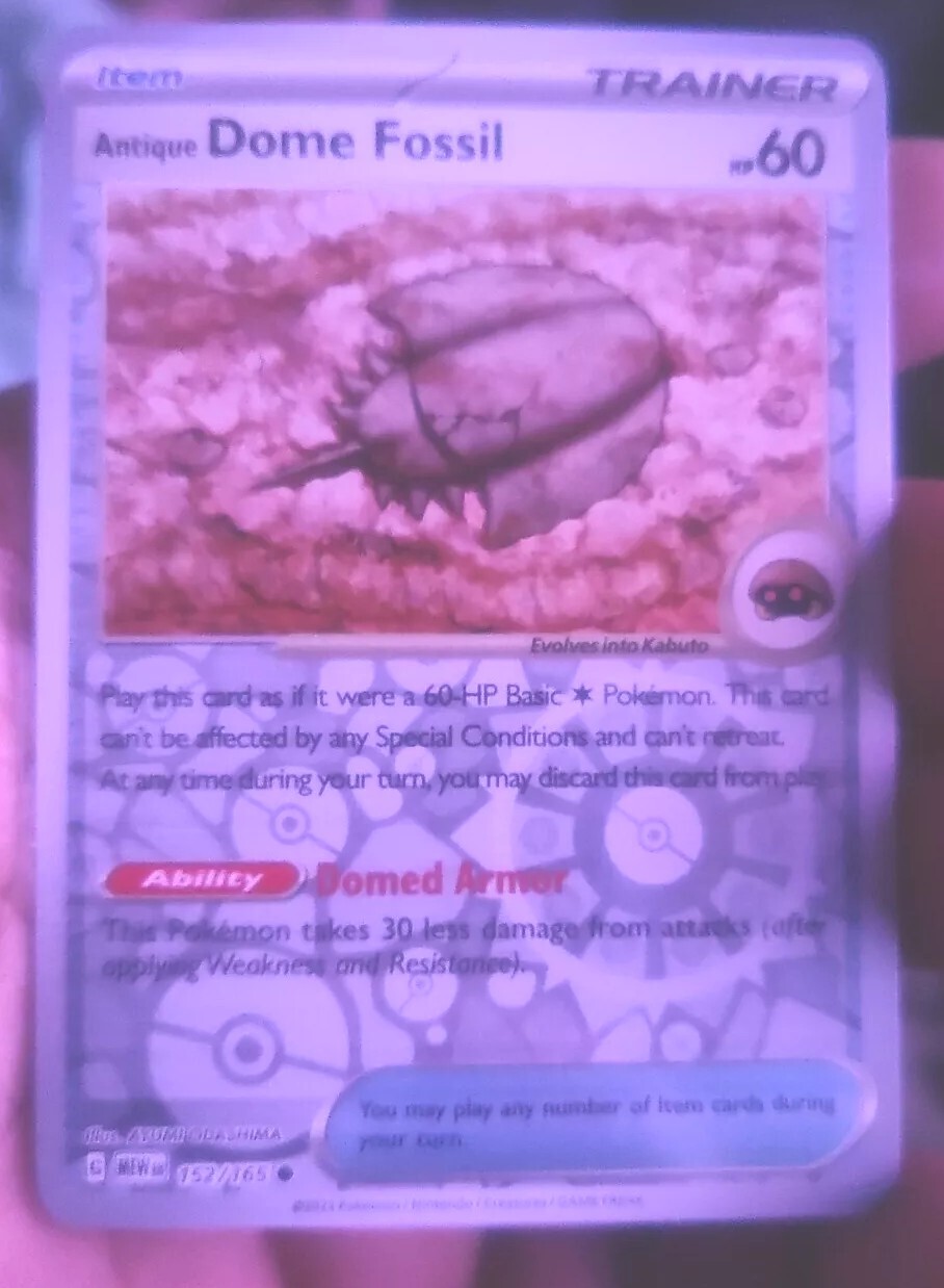 Antique Dome Fossil 152/165 Reverse Holo Pokemon 151 Scarlet & Violet ...