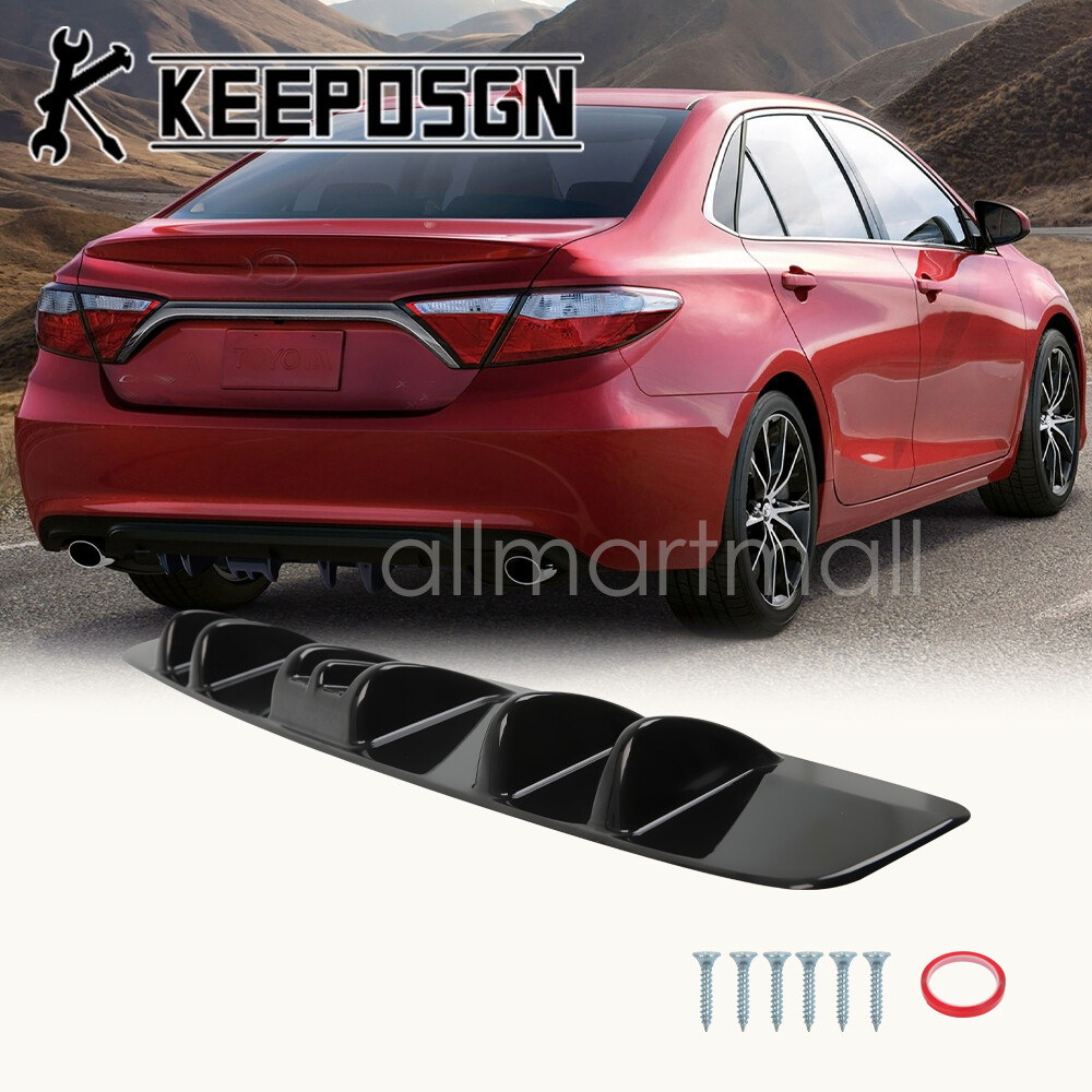 Car Rear Bumper Diffuser Lip Spoiler Splitter Shark Fins Black for ...