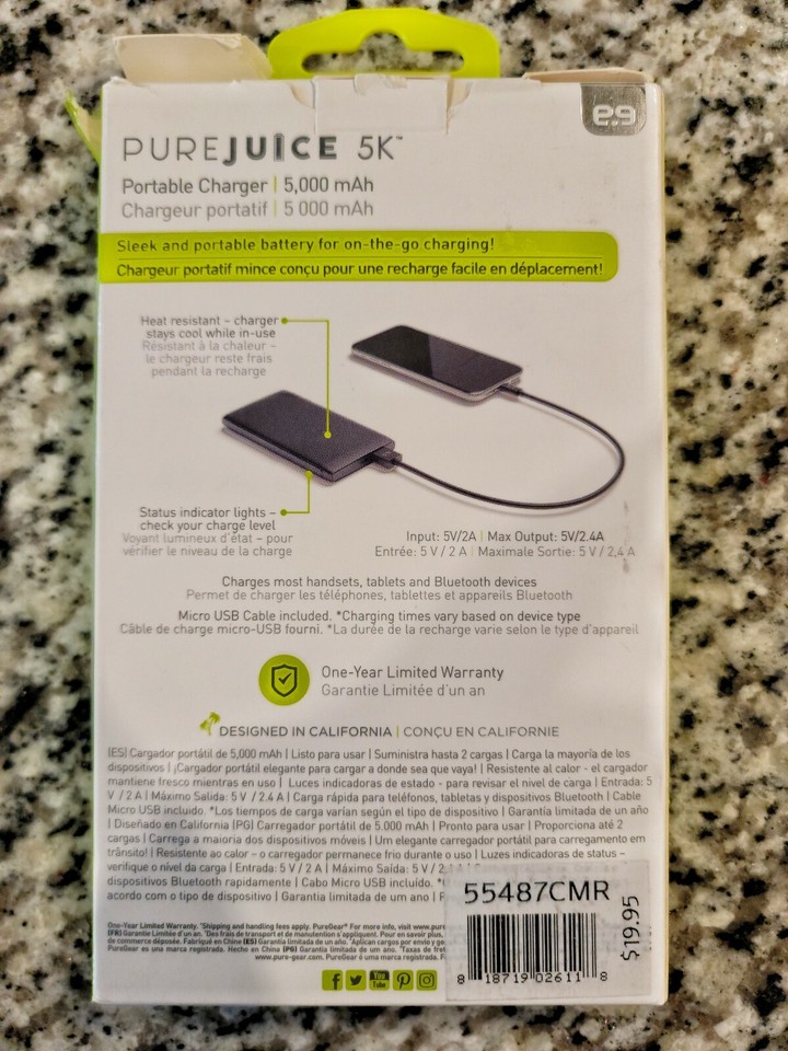 PUREGEAR PUREJUICE 5 K Portable Phone Battery Charger 5,000 mAh | eBay