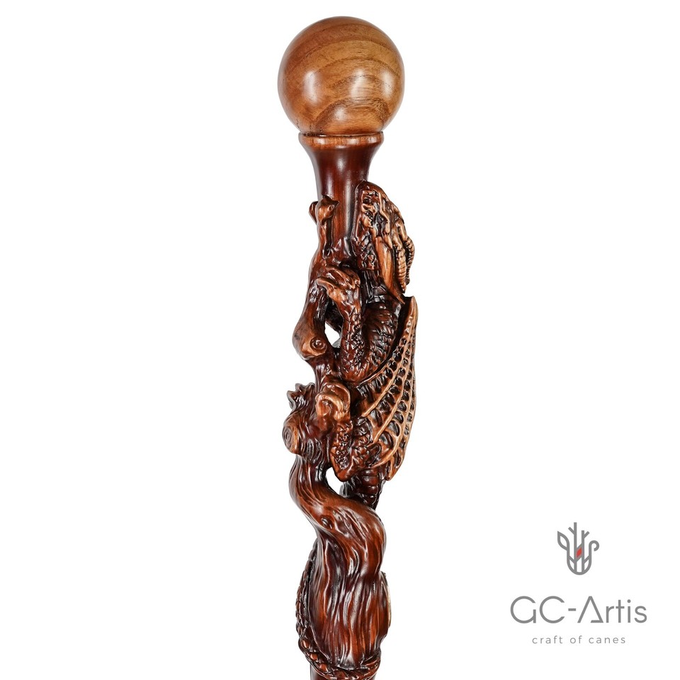 New Wood Dragon Hand Carved Walking Cane Hiking Stick Staff Wooden Top ...