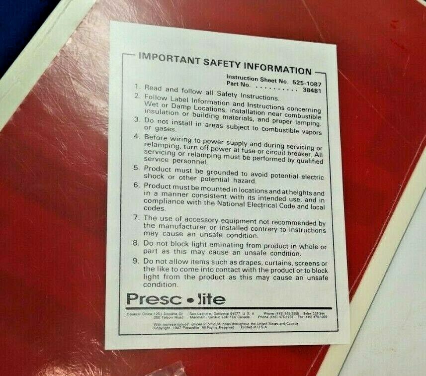 Exit Sign Red Prescolite Faceplate Replacement Features Punch out ...