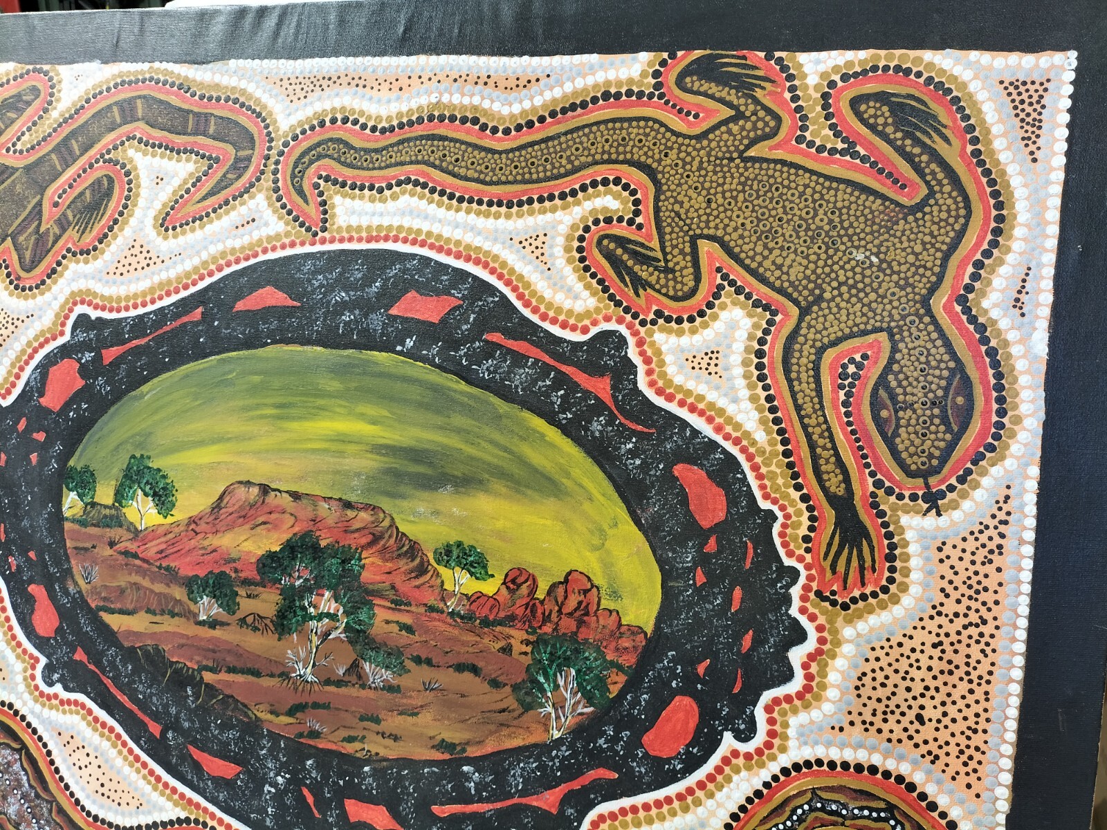 First Nation Aboriginal Art O.L. Khan 2005 Goannas Snake Landscape ...