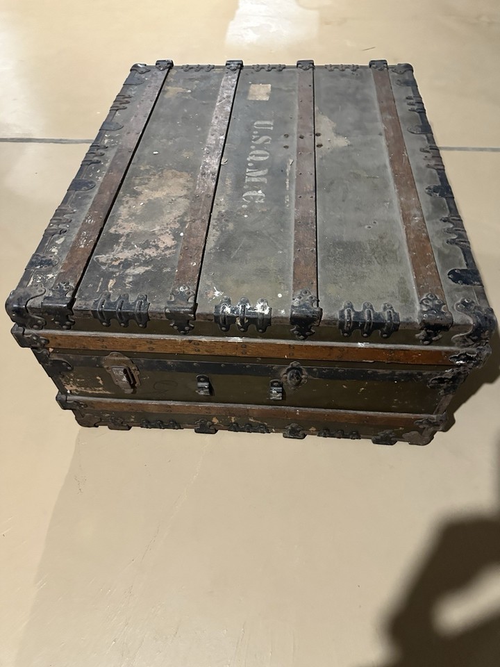 Vintage Military USMC Quartermaster FOOT LOCKER Wood Trunk Large! | eBay
