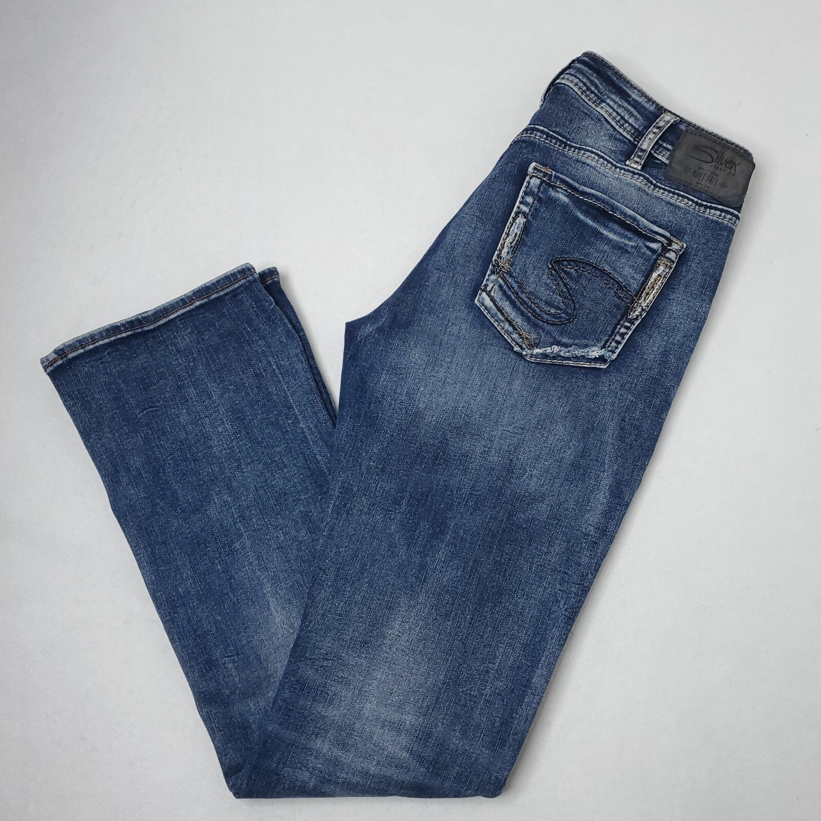 Silver Jeans Avery Curvy Fit High Rise Slim Boot Cut Womens W30 L33 Rinsed Blue | eBay