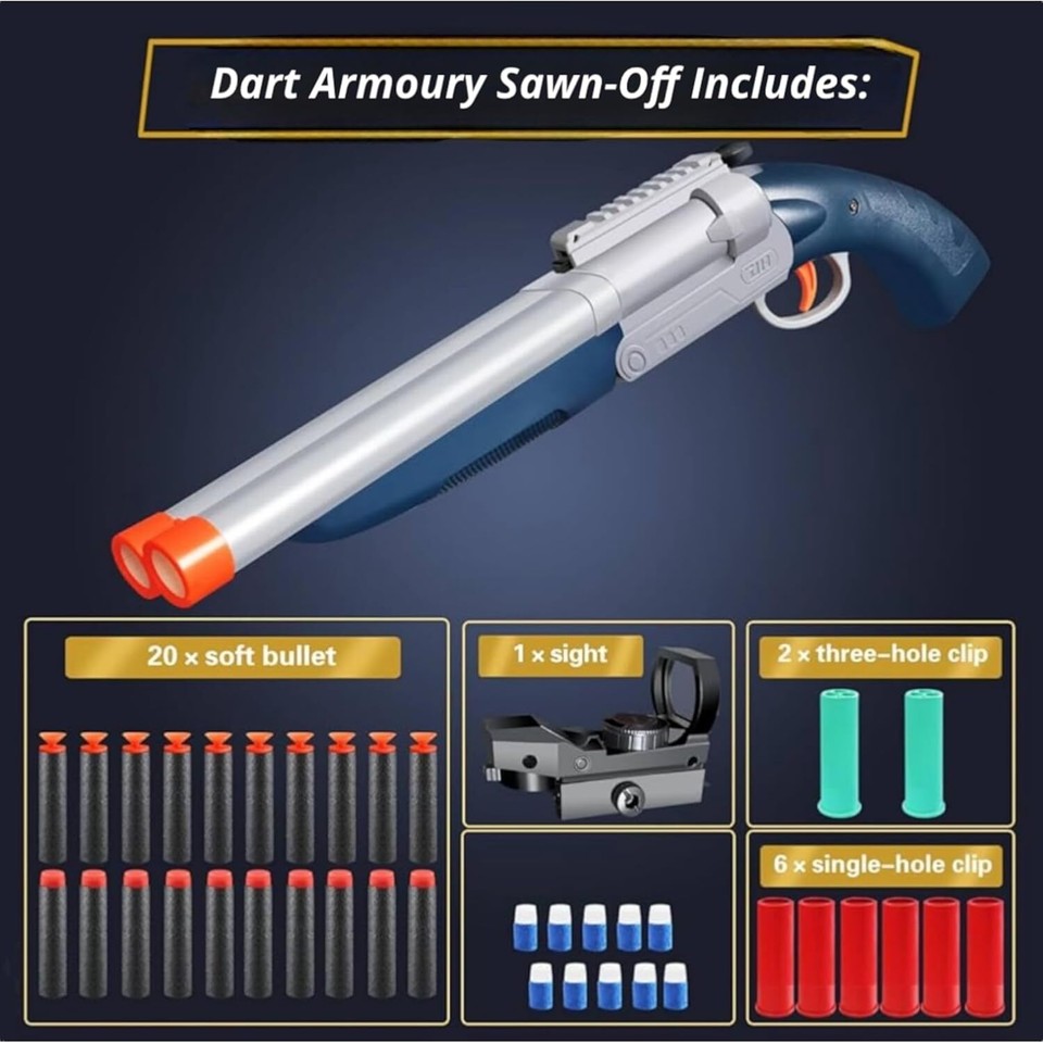 Outdoor Toy Gun Foam Dart Shotgun Blaster Double Barrel Shell Soft ...