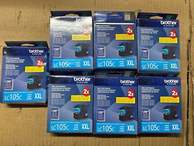 Set of Genuine Brother 7 LC105C XXL Cyan Ink Cartridges (Dates 2021 ...