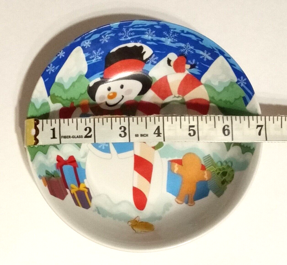 Snowman Bowls with Candy Cane and Snow-Covered Trees Two Bowls | eBay