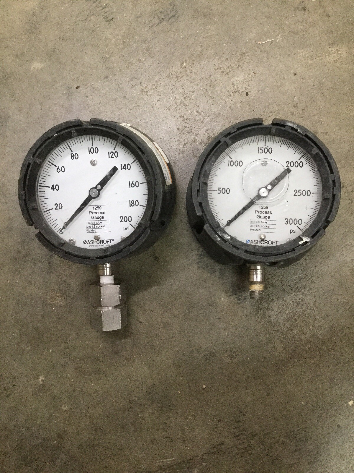 2 ASHCROFT 1259 PROCESS GAUGES 0-200 PSI & 0-3000 PSI 316 SS | eBay