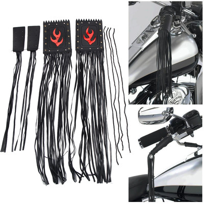 1Pair Leather Motorcycle 19 Inch Tassel Fringe Handlebars Hand Grip ...