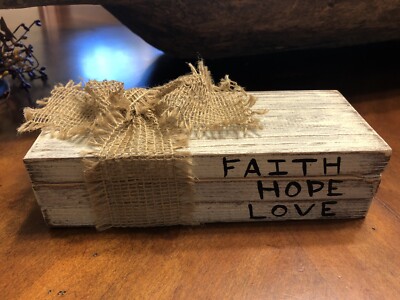 Rustic Faith Hope Love Wood Blocks Decor With Bow Primitive Faith Decor ...