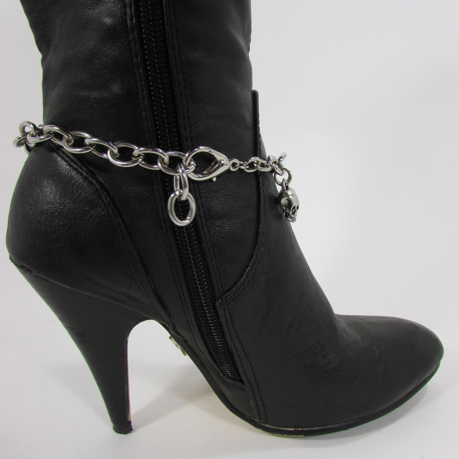 Women Fashion Boot Chain Bracelet Strap Silver Metal Shoe Skulls Charm ...