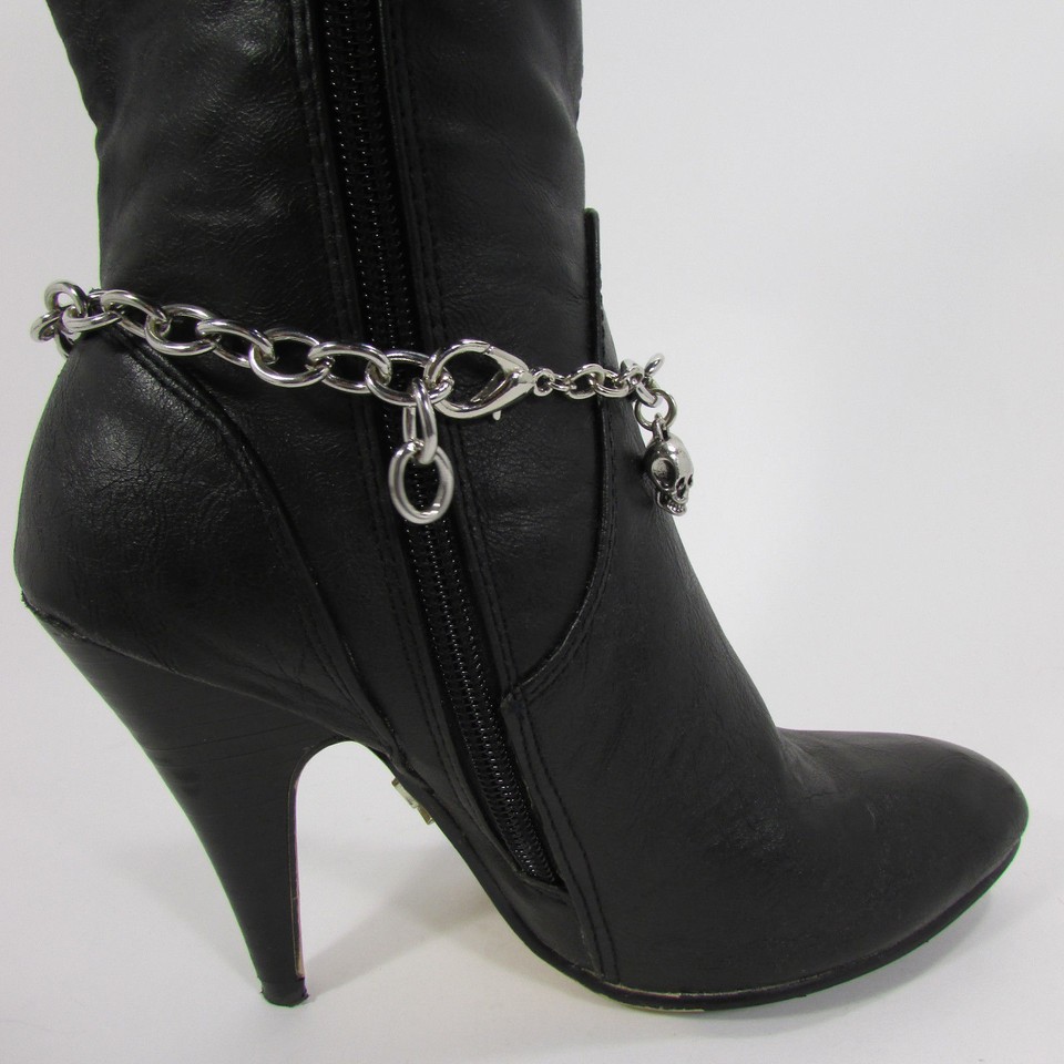 Women Fashion Boot Chain Bracelet Strap Silver Metal Shoe Skulls Charm ...