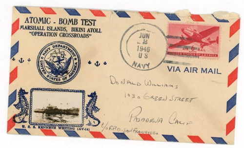 1946 Real Photo Postal Cover USS Kenneth Whiting AV14 Atomic Bomb ...