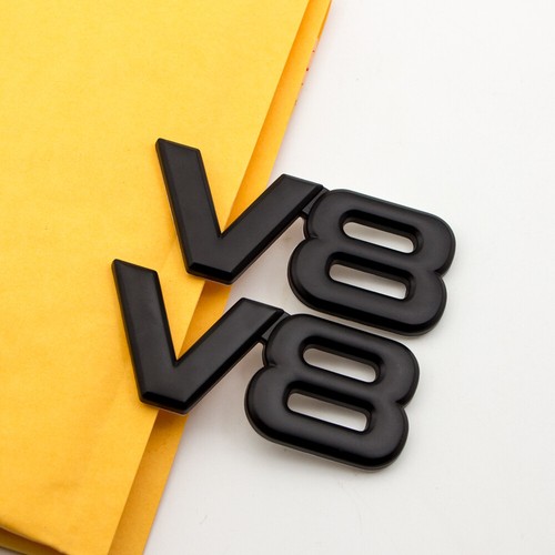 2x Matte Black V8 Metal 3D Logo Fender Trunk V-8 Engine Badge Racing ...