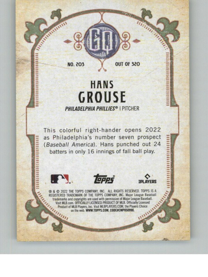 2022 Topps Gypsy Queen Hans Crouse 203 RC Philadelphia Phillies | eBay