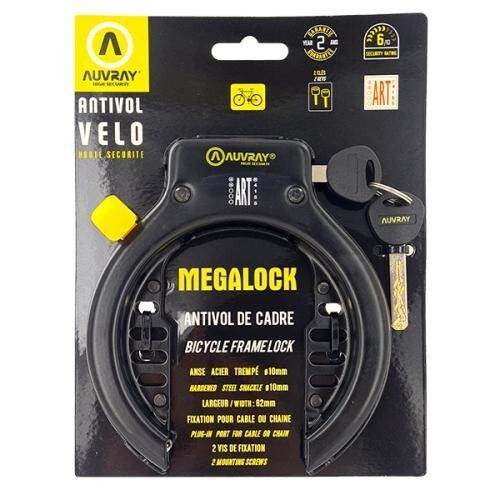 AUVRAY MEGALOCK antivol de cadre L 62 mm Ø 10 mm à clé noir NIV 6/10 ...