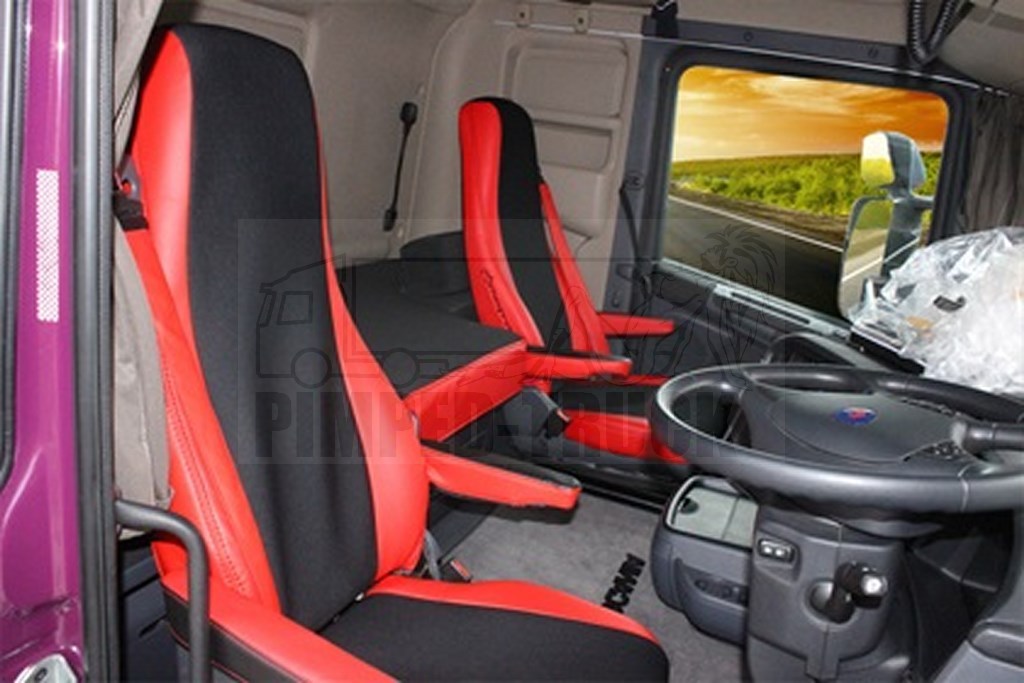 TRUCK SEAT COVERS Red SCANIA R/G/P 05-2013 ECO LEATHER 2 the same seats ...