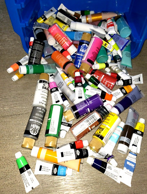 99 ASSORTED PAINTS! TUBES BOTTLES ACRYLIC MANY COLORS ARTIST TEACHER ...