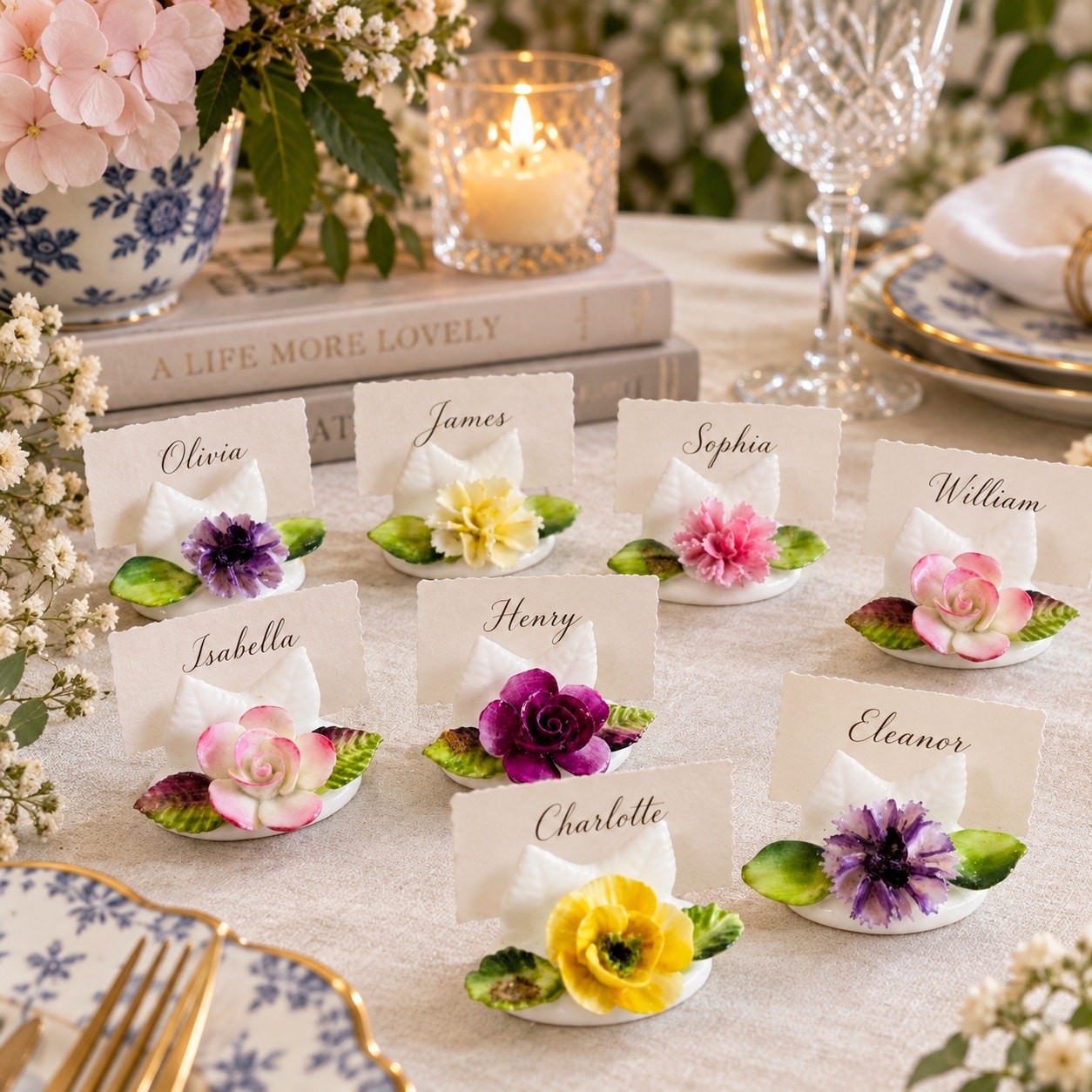 Coalport Bone China Floral Place Card Holders Set of 8 Made in England ...