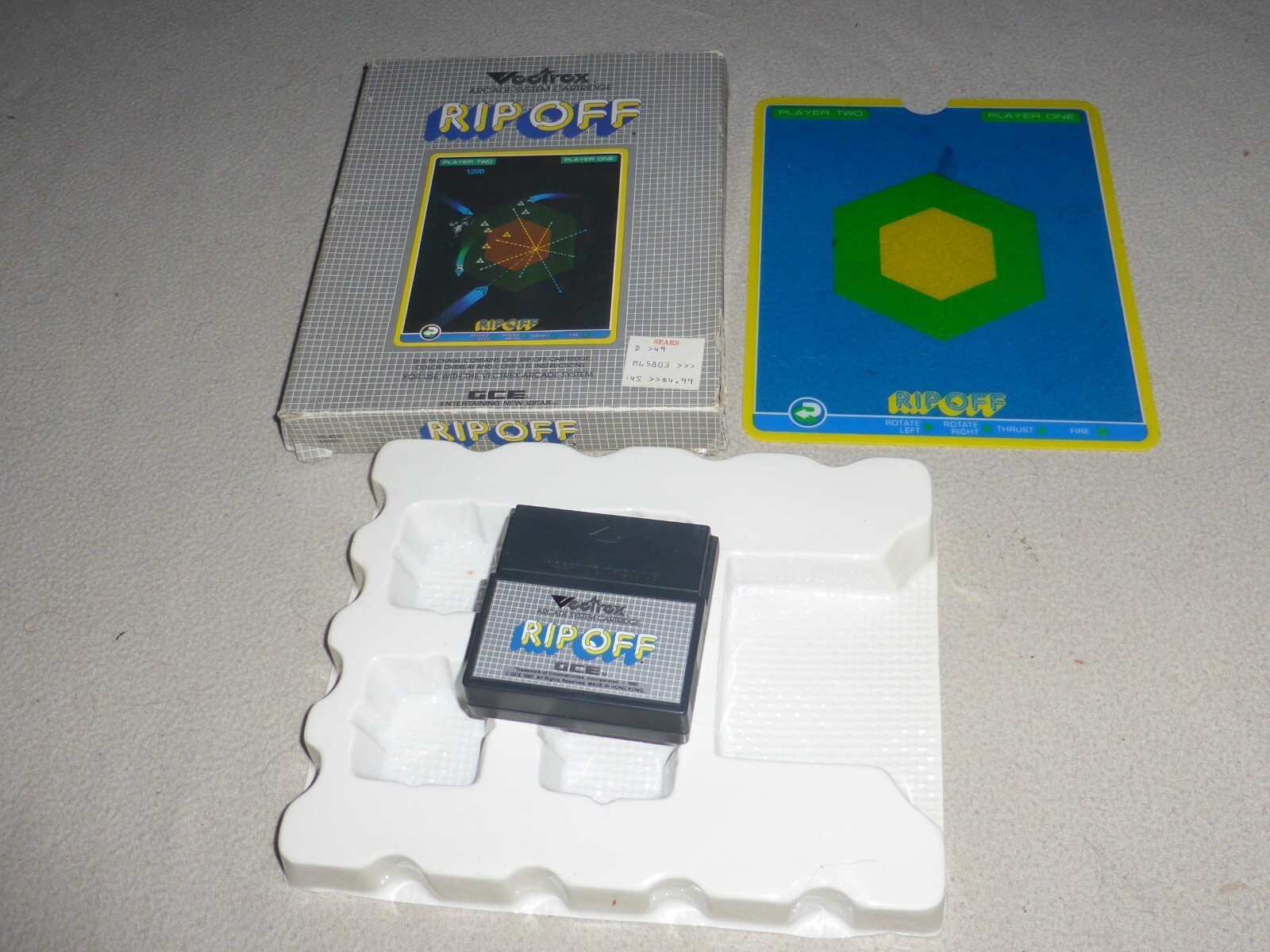 VECTREX ARCADE GAME CARTRIDGE RIP OFF W OVERLAY & BOX RARE GCE 1980 ...