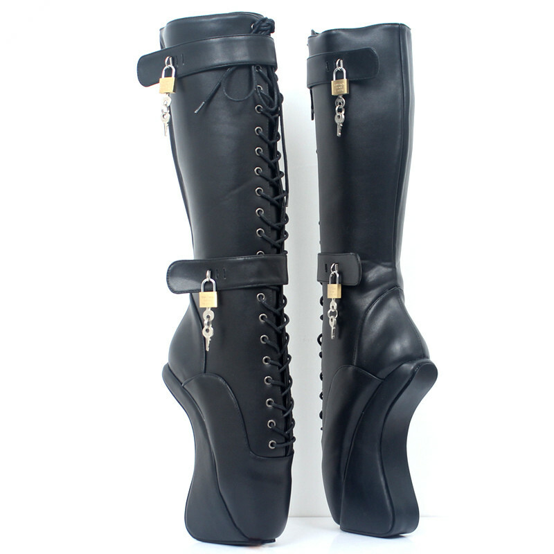 Ballet Boot Women Ultra High Hoof Heels Lockable Padlocks Fetish Knee ...