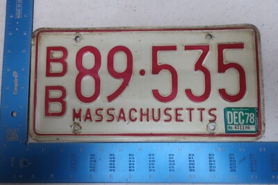 Massachusetts License Plate Tag MA 1978 78 BB89-535 BB89 535 | eBay