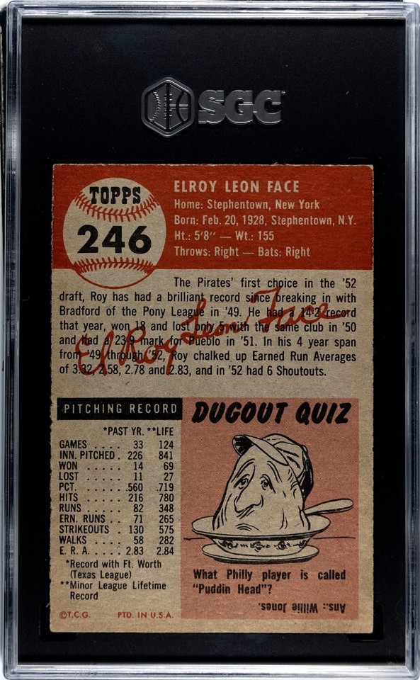 1953 Topps HI #246 Elroy Roy Face ROOKIE Card RC SGC 6 EX/NRMT ...
