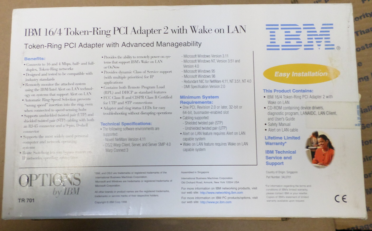 New IBM 30L6208 PCI Token Ring Adapter 2 with Cable New Retail Sealed ...
