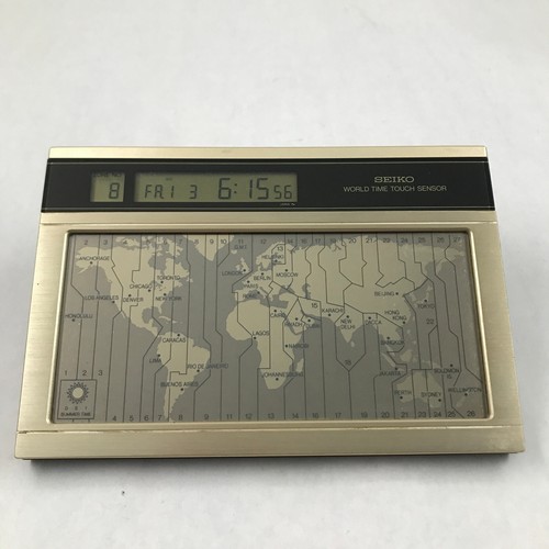 Vintage SEIKO World Time Touch Sensor Desk Clock Bronze Gold Works ...