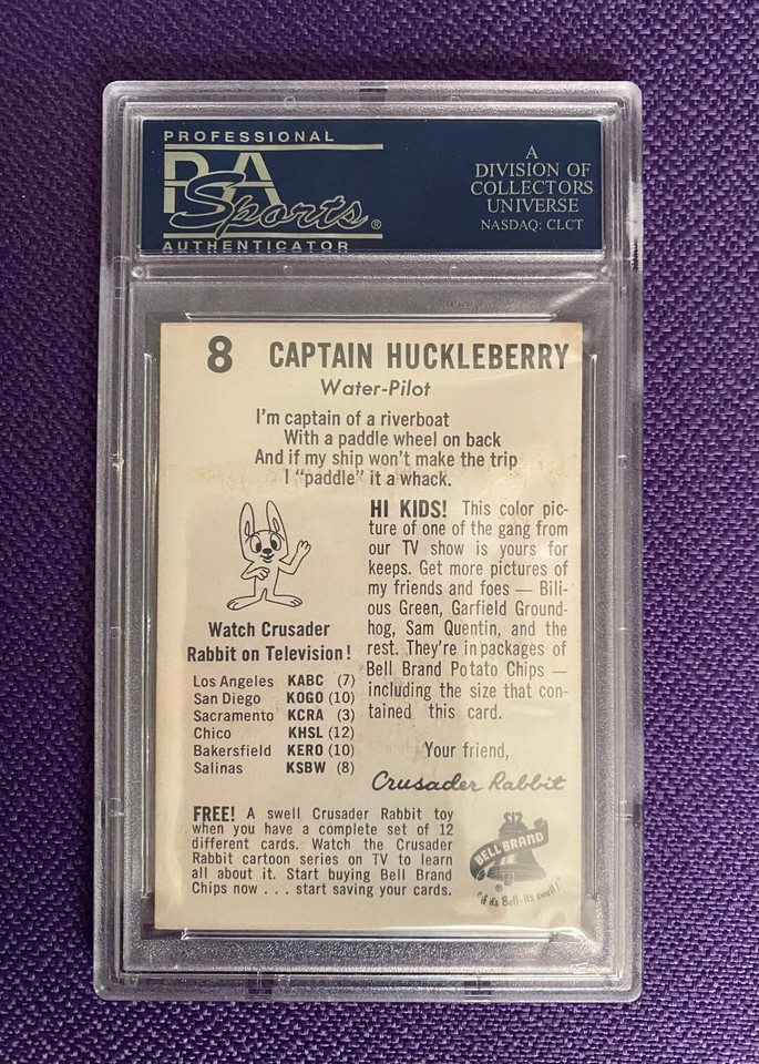 1962 CAPTAIN HUCKLEBERRY #8 Crusader Rabbit BELL BRAND Cartoon Card ...