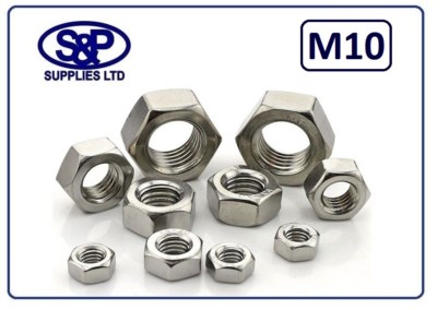 M10 10MM 10mm METRIC STAINLESS STEEL HEX FULL NUT DIN934 ST/ST ST/STEEL ...