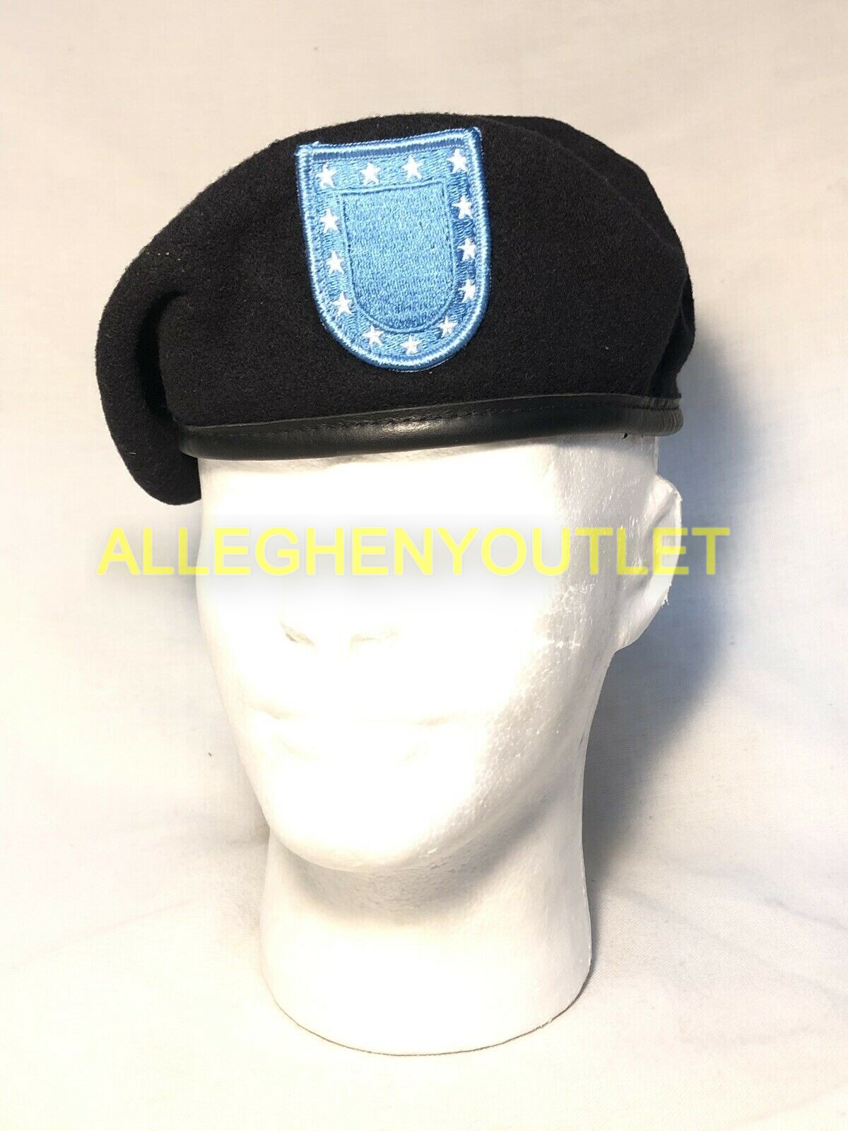 US Military Wool ASU Uniform Beret w/ Army Blue Flash Patch, Black ...