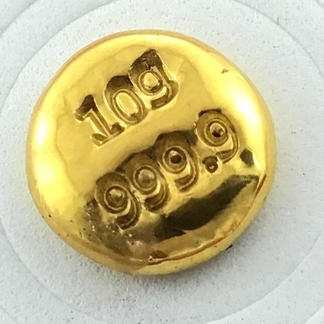 10 Gram 9999 Fine Solid Gold Hand Poured Hallmarked Round Bar Ingot ...