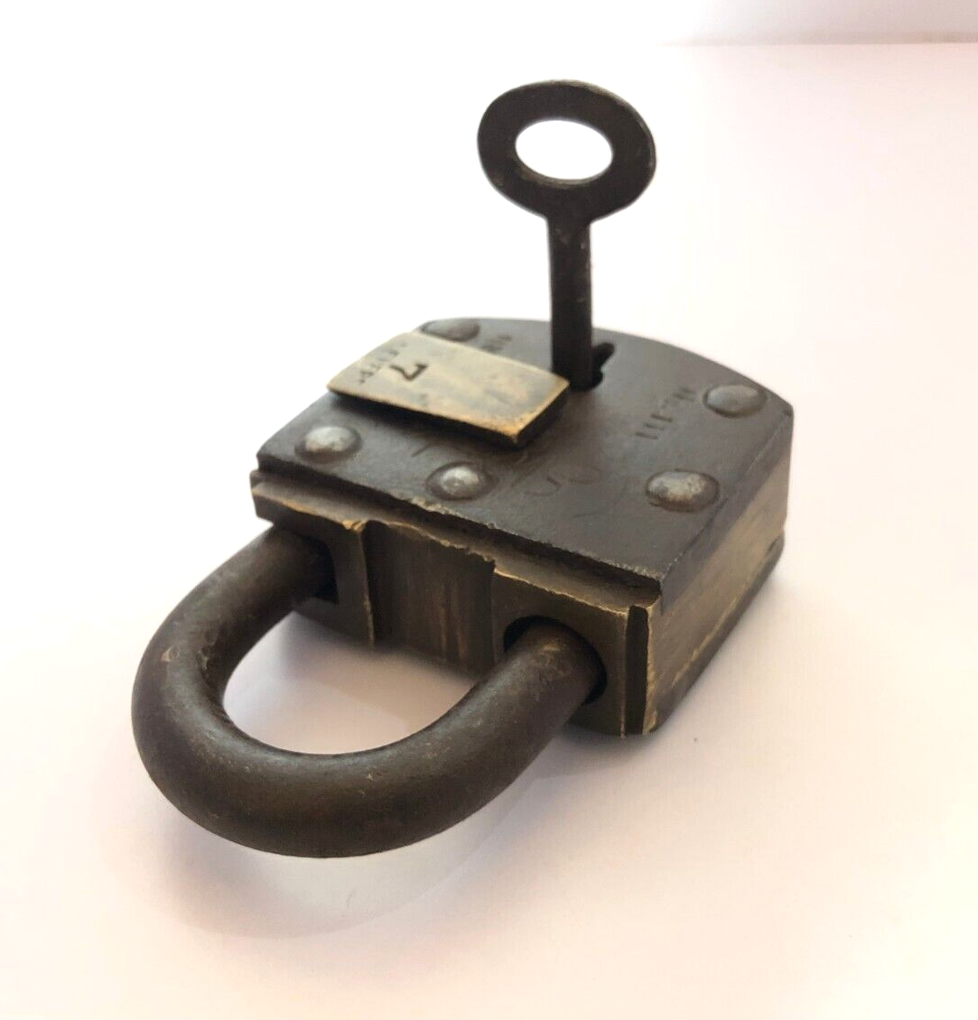 OLD VINTAGE IRON BRASS FIT ALIGARH PADLOCK WITH KEY . | eBay