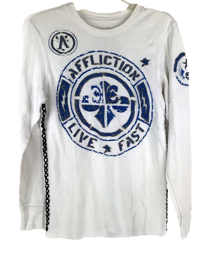 Affliction Shirt Mens M White Live Fast Graphic Waffle Knit Long Sleeve ...
