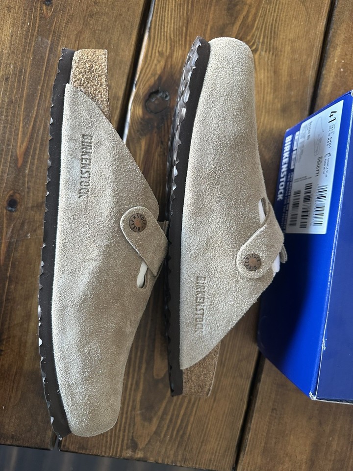 Birkenstock Boston Taupe Suede Leather Soft Footbed Unisex Clog Shoes ...