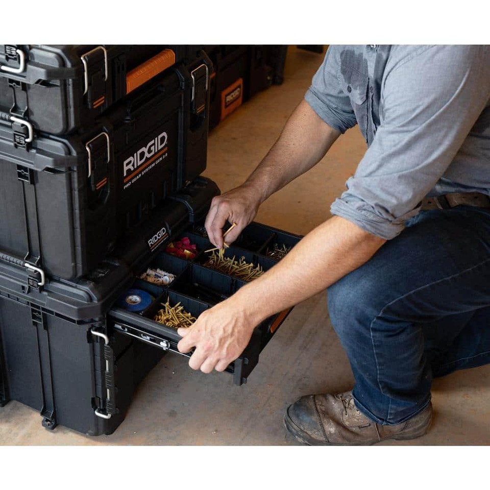 RIDGID 2.0 Pro Gear System 22 in XL 2 Drawers Modular Tool Box Storage ...