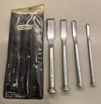 Vintage CRAFTSMAN Tools 9-36838 4 Piece WOOD CHISEL SET All Steel Shank ...