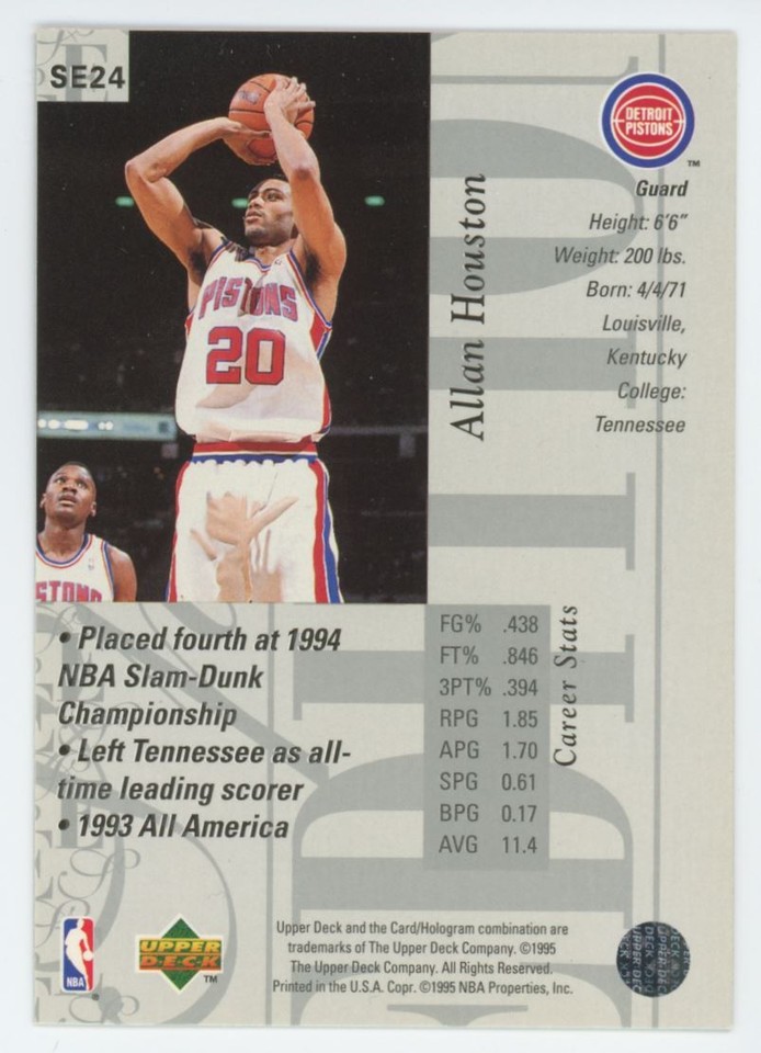 1995-96 Upper Deck Special Edition Allan Houston Detroit Pistons #SE24 ...