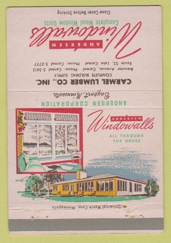 Matchbook Cover - Andersen Windows Carmel Lumber NY WORN BACK 40 Strike ...