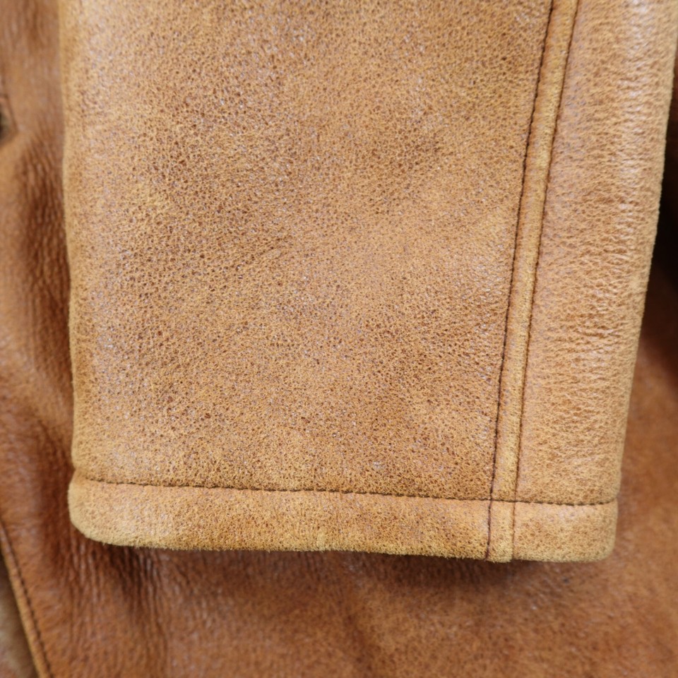 Orvis Coat Men 3XL Brown Leather Lambskin Shearling Heavy Jacket Double ...