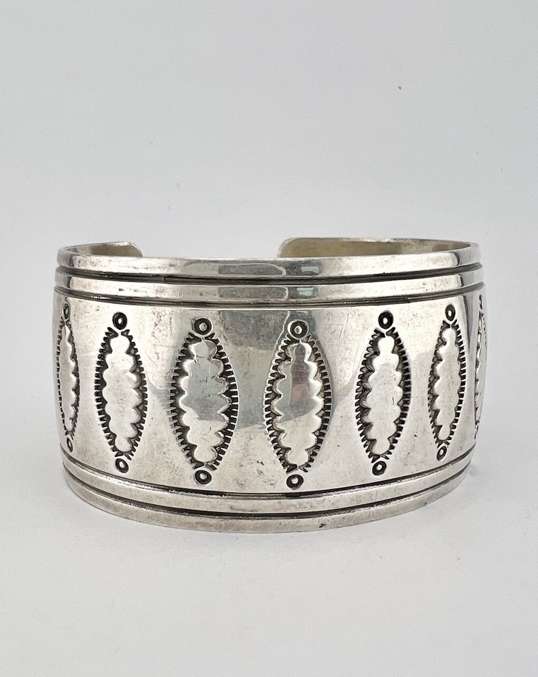HUGE Vtg Mike Begay Navajo Sterling Silver Deep Stamped Wide Cuff ...
